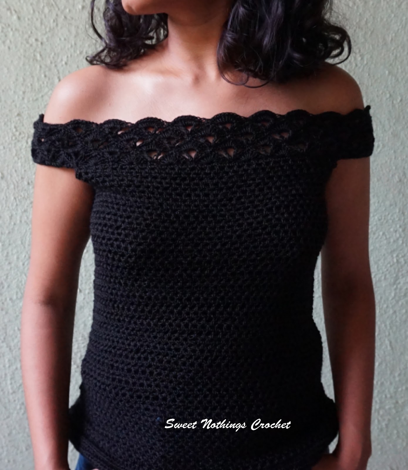 Sweet Nothings Crochet: UNIQUE SHELLED OFF-THE-SHOULDER TOP