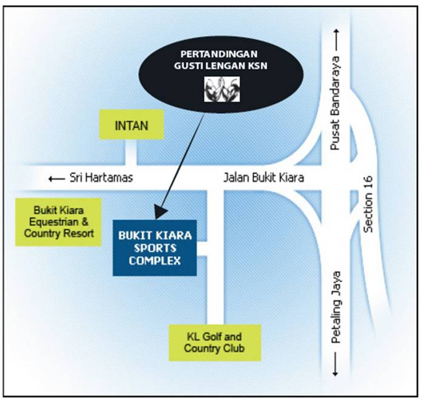 Peta untuk ke Stadium Juara, Bukit Kiara | Gusti Lengan Selangor
