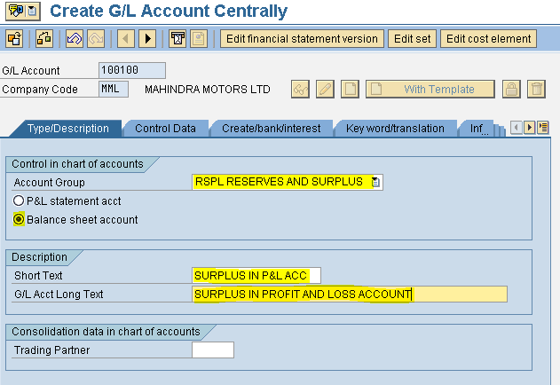 SAP - FICO MODULE LEARNING: Creation of General Ledgers in SAP