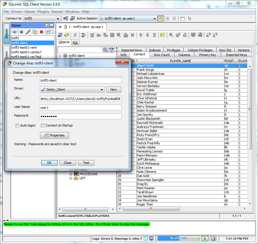 Browsing Apache Derby databases