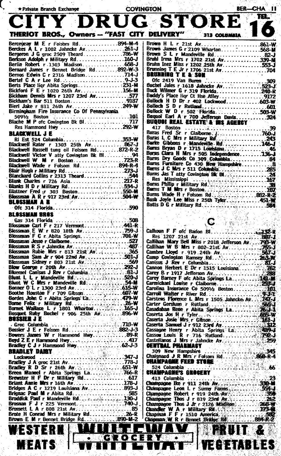 Tammany Family: Covington Phone Book 1947 - First Half