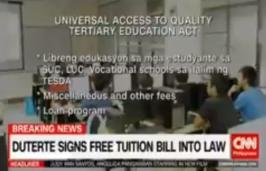 President Rodrigo Duterte signed a bill that offers free tuition to ...
