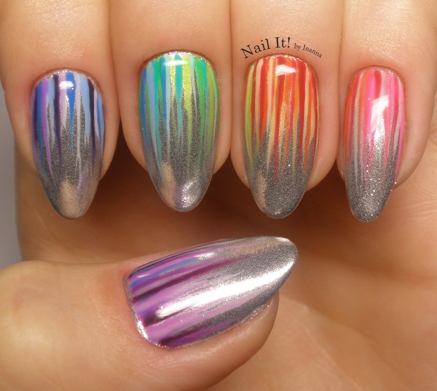 Indigo Metal Manix Silver with Rainbow Waterfall Nail Art - Mani Swap ...