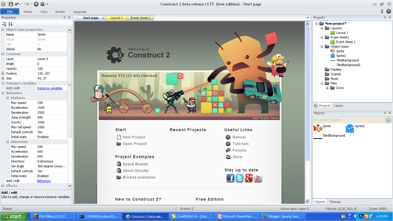 Pengenalan Aplikasi Game Construct 2 - Sarang Game Indonesia