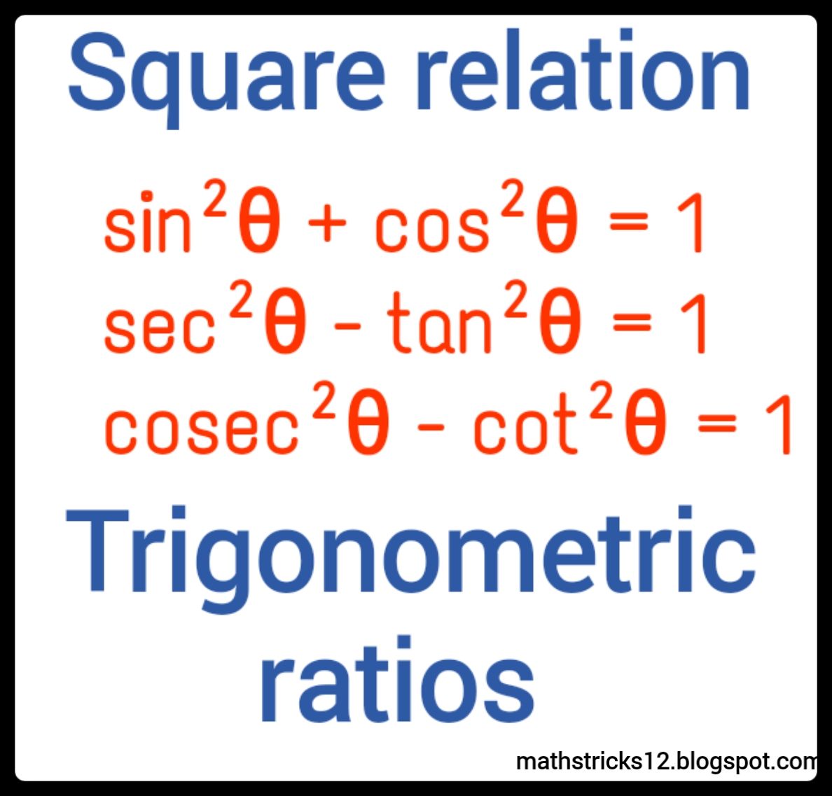 Square relations of trigonometric ratios - Maths Tricks in Hindi ...