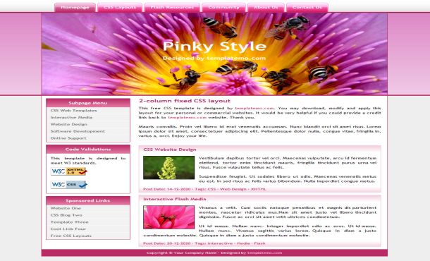 Free Floral Girls Store Pink HTML Website Template