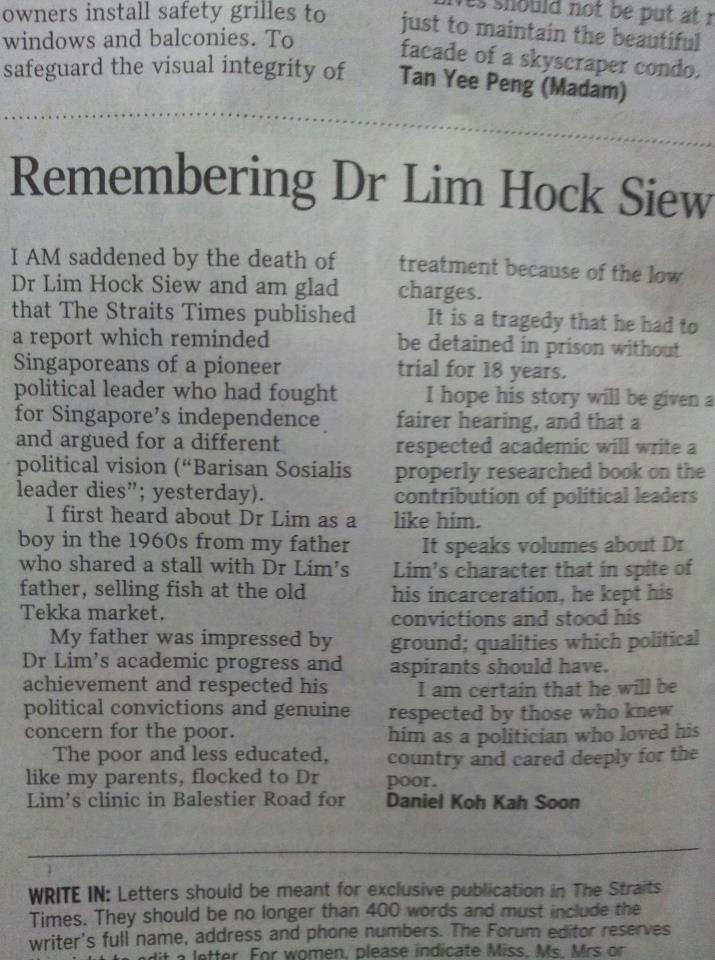 Singapore Rebel : Tributes to Dr Lim Hock Siew