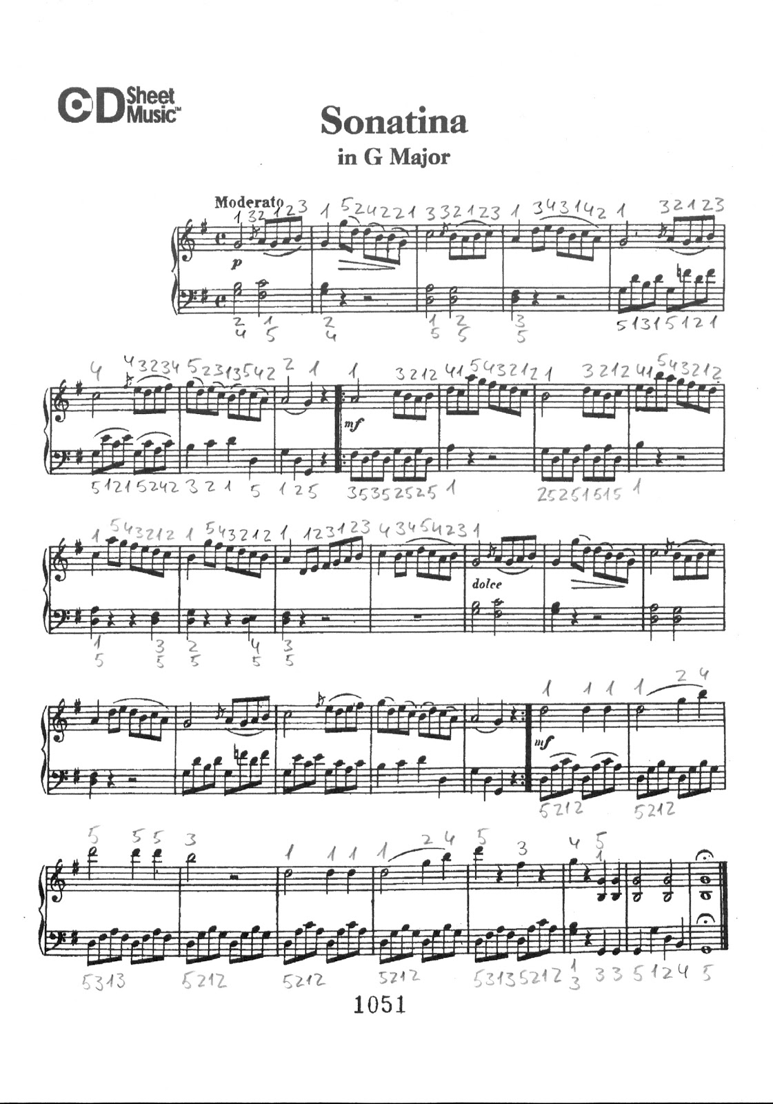 Partituras digitadas para piano: Sonatina en Sol Mayor - Ludwig van ...