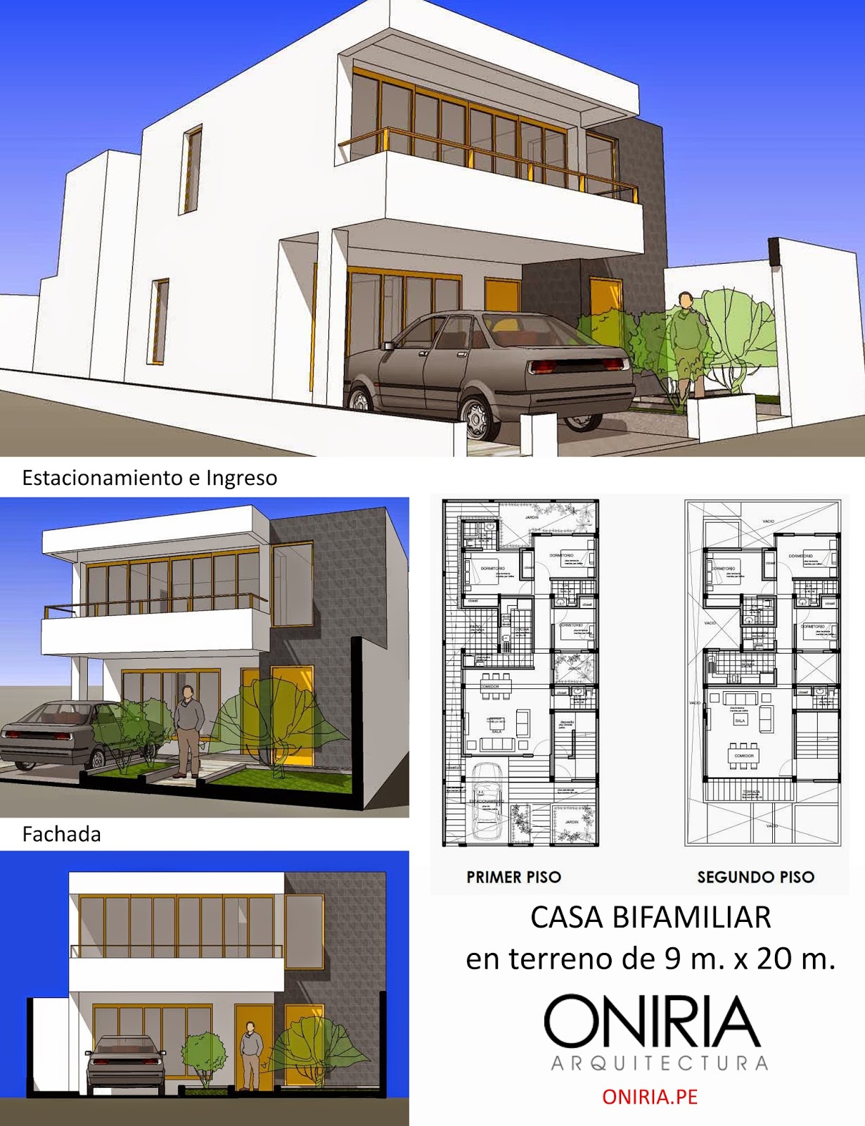 Oniria Arquitectura: Casas Bifamiliares en Lotes de 9 x 20 m