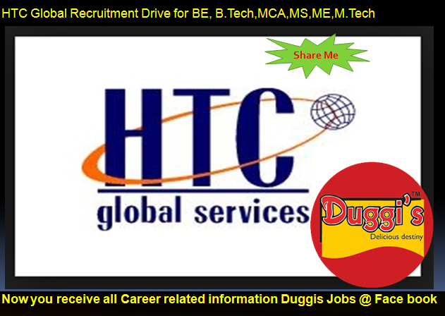 Duggis Jobs: HTC Global Recruitment Drive for BE, B.Tech,MCA,MS,ME,M.Tech