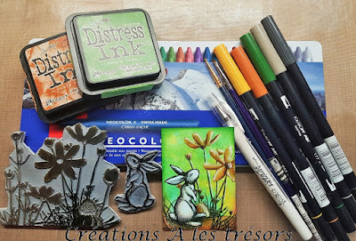 Créations A les trésors: ATC - Lapin dans le prés