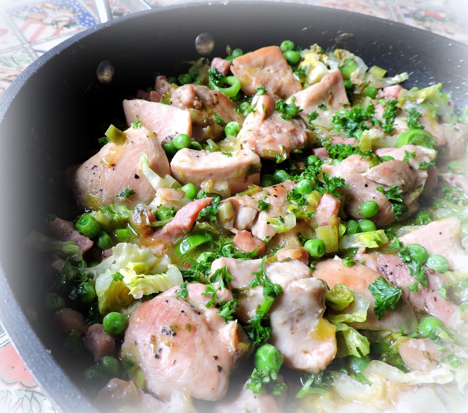 Skillet Chicken with Peas, Leeks and Bacon | The English Kitchen