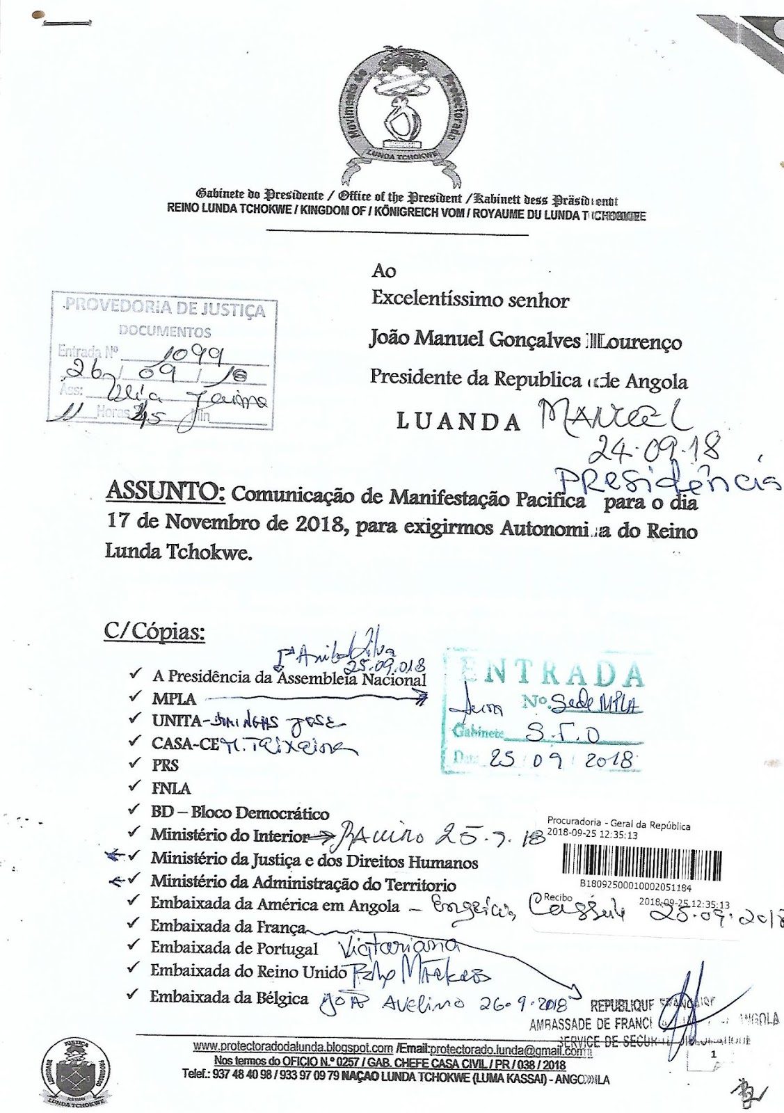 MOVIMENTO DO PROTECTORADO LUNDA TCHOKWE: MANIFESTAÇÃO PACIFICA NA LUNDA ...