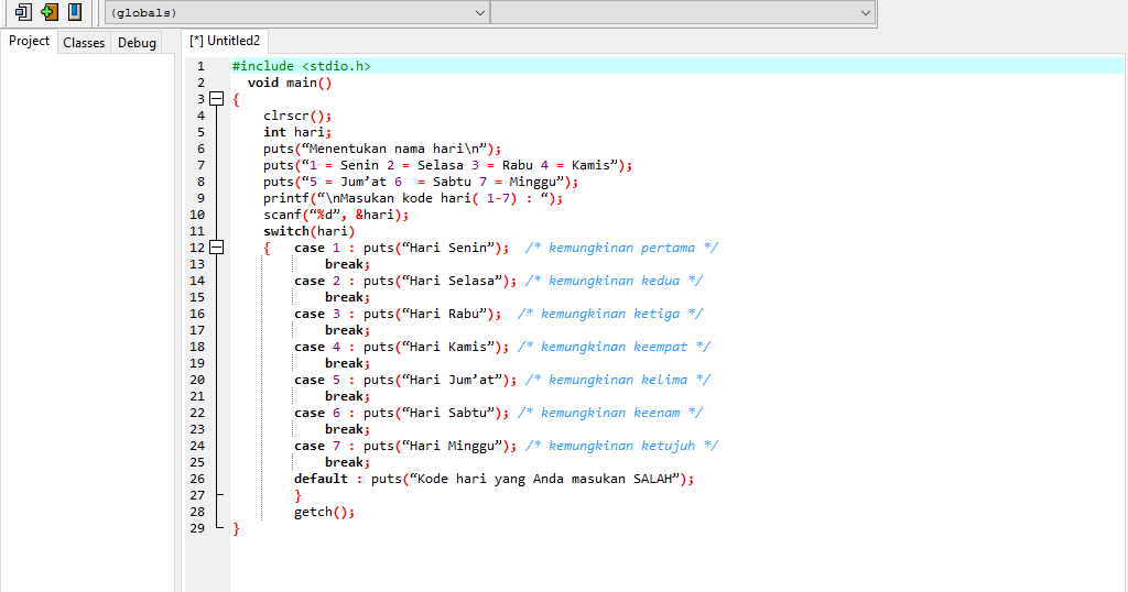 Struktur Kondisi "SWITCH....CASE.....DEFAULT" di Pemrograman Bahasa C