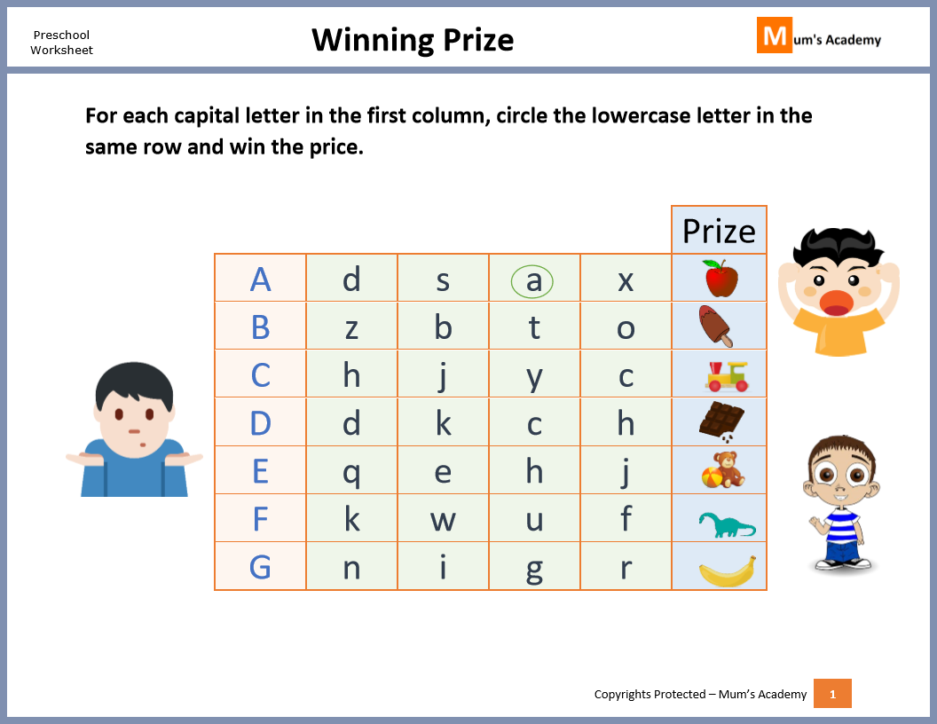 Preschool - Worksheet - Winning Prizes - Mum's Academy