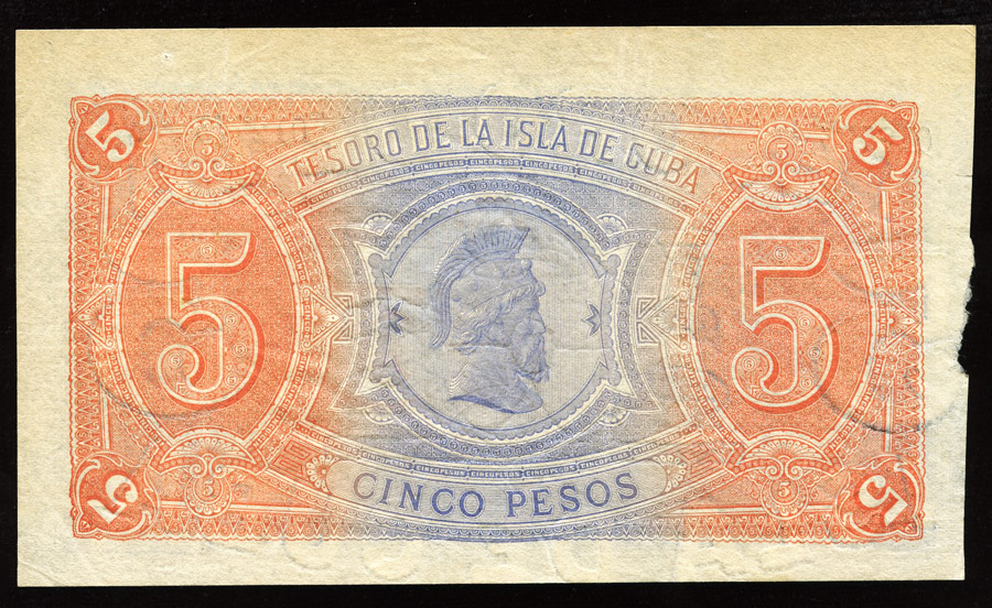 Cuban banknotes 5 Pesos Treasury Note of 1891 El Tesoro de la Isla de ...