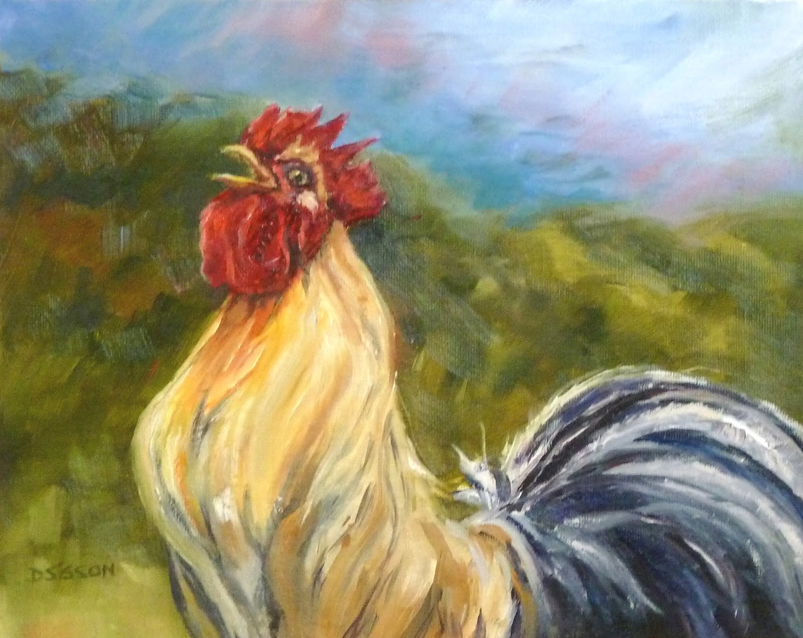 Daily Painting Projects: Crowing Rooster Oil Painting rooster Portrait ...