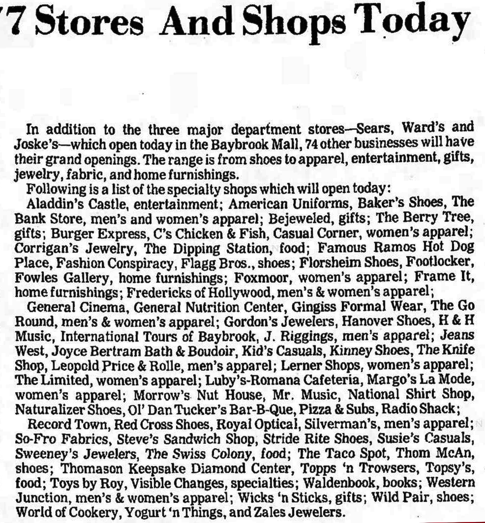 South Belt Houston Digital History Archive: July 1978 Baybrook Mall Opens