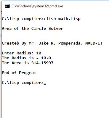 Free Programming Source Codes and Computer Programming Tutorials: Area of the Circle Solver in LISP