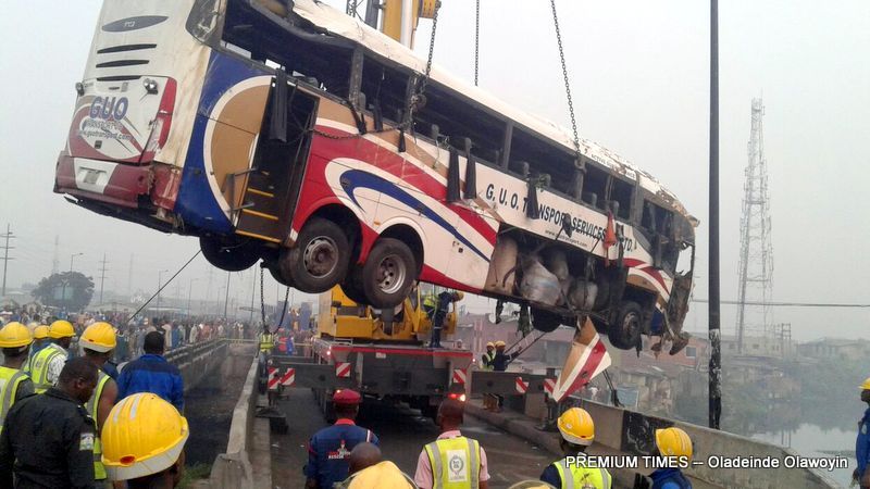 Photos: GUO Transport Bus Falls Into River In Mile 12 Lagos, 4 Killed ...
