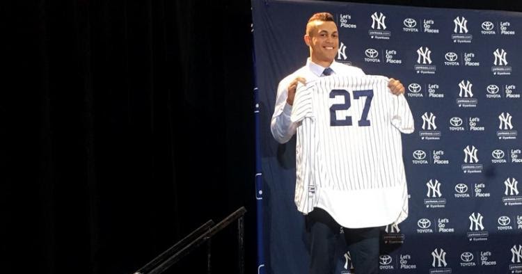 Bleeding Yankee Blue: STANTON LOOKS GREAT IN PINSTRIPES!