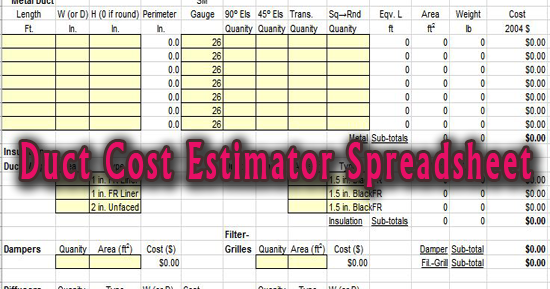 Download Duct Cost Estimator Spreadsheet XLS for Free