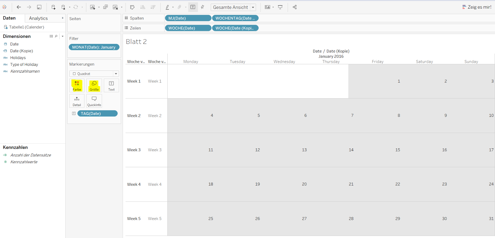 How create a calender with tableau?