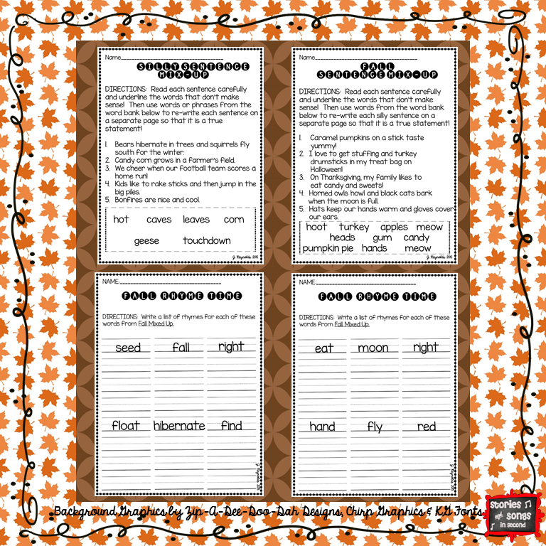 Using Fall Mixed Up for Vocabulary and Rhyming | Stories and Songs in ...