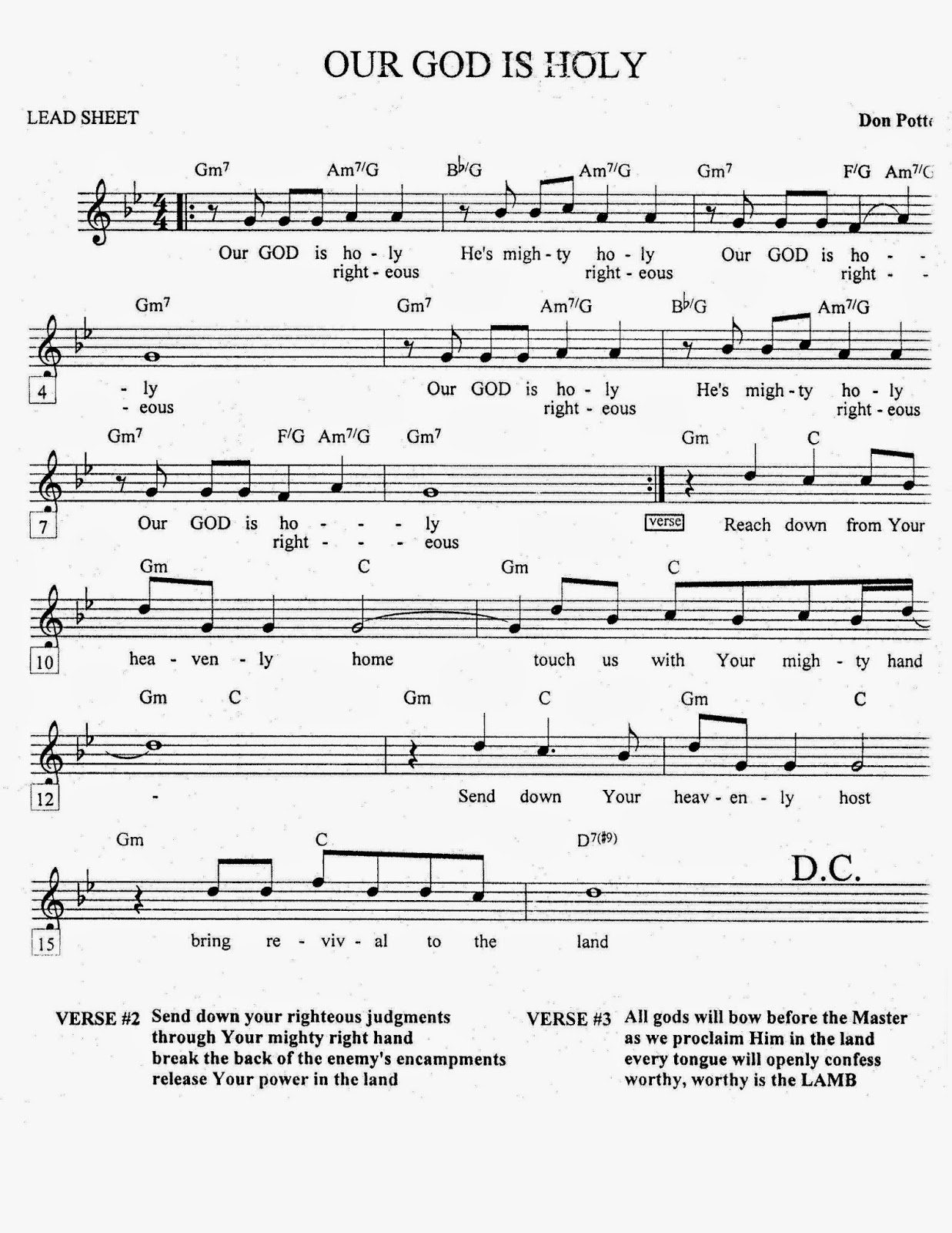 Worship Lead Sheets: Our God is Holy - Don Potter