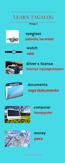 Office, school things and Dinnerwares in Tagalog.