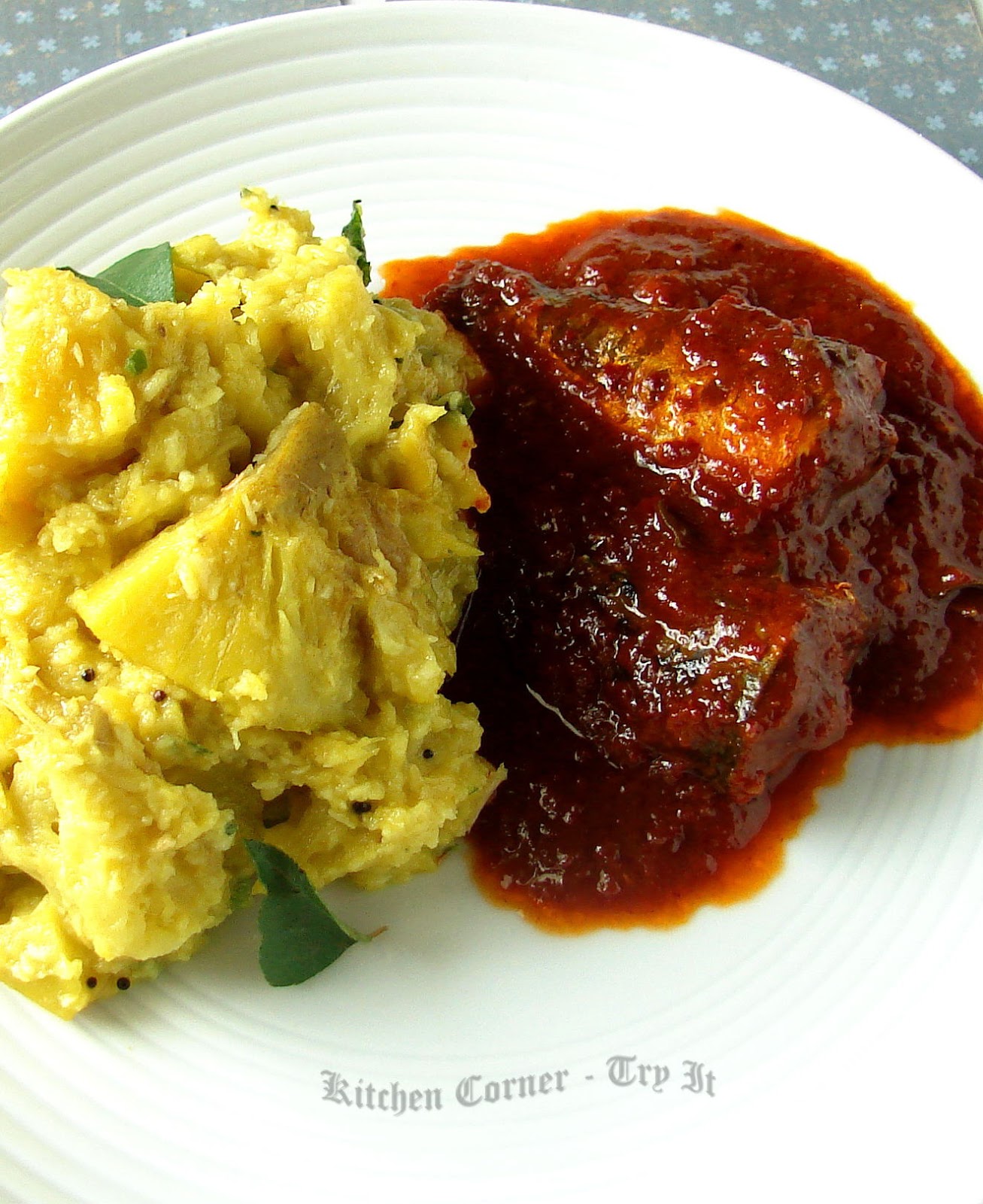 Kadachakka Puzhukku- Kerala Style Mashed Breadfruit with Coconut and Spices