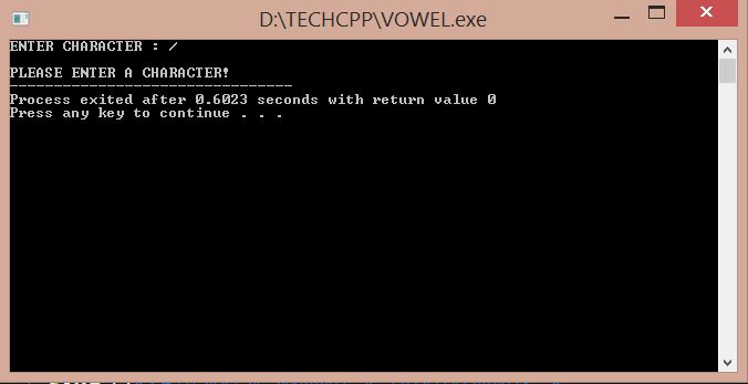 C++ Program to check whether given character is vowel or consonant [DEVCPP/GCC] - TECHCPP