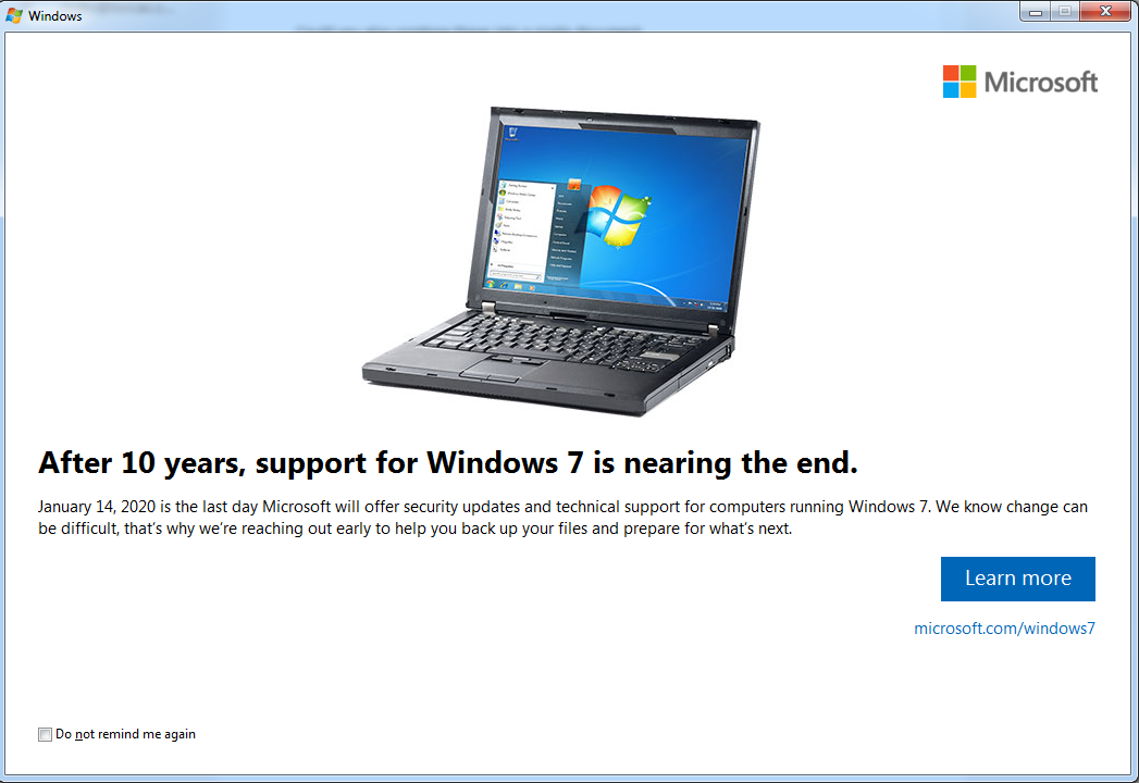 Metadata Consulting [dot] ca: Windows 7 End-of-Life Support Notice Pop-up