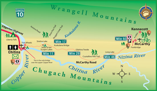Maps of Alaska Roads By Bearfoot Guides: Map of McCarthy Road, Alaska