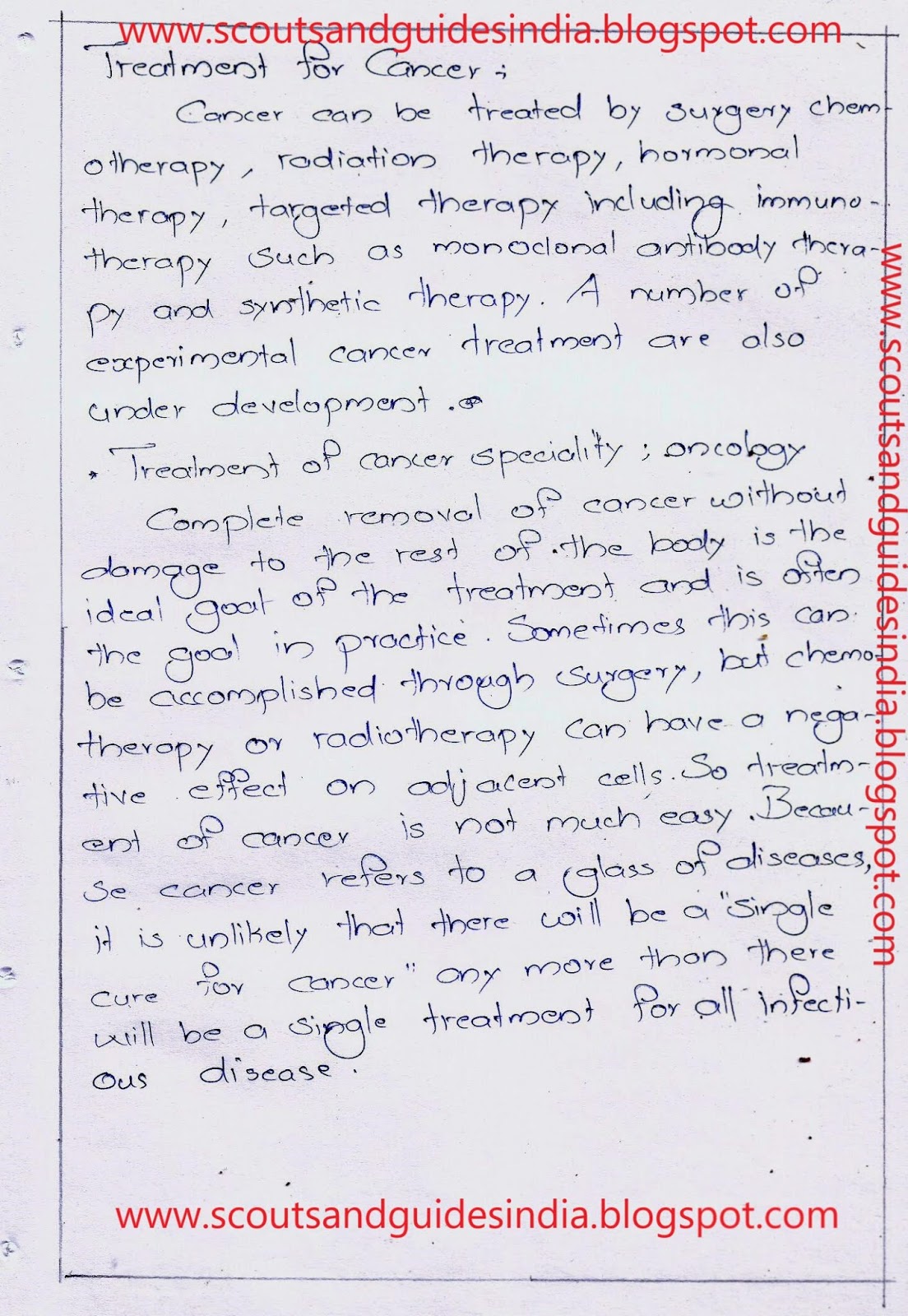 CANCER AWARENESS SCOUT AND GUIDE PROFICIENCY BADGE NOTES