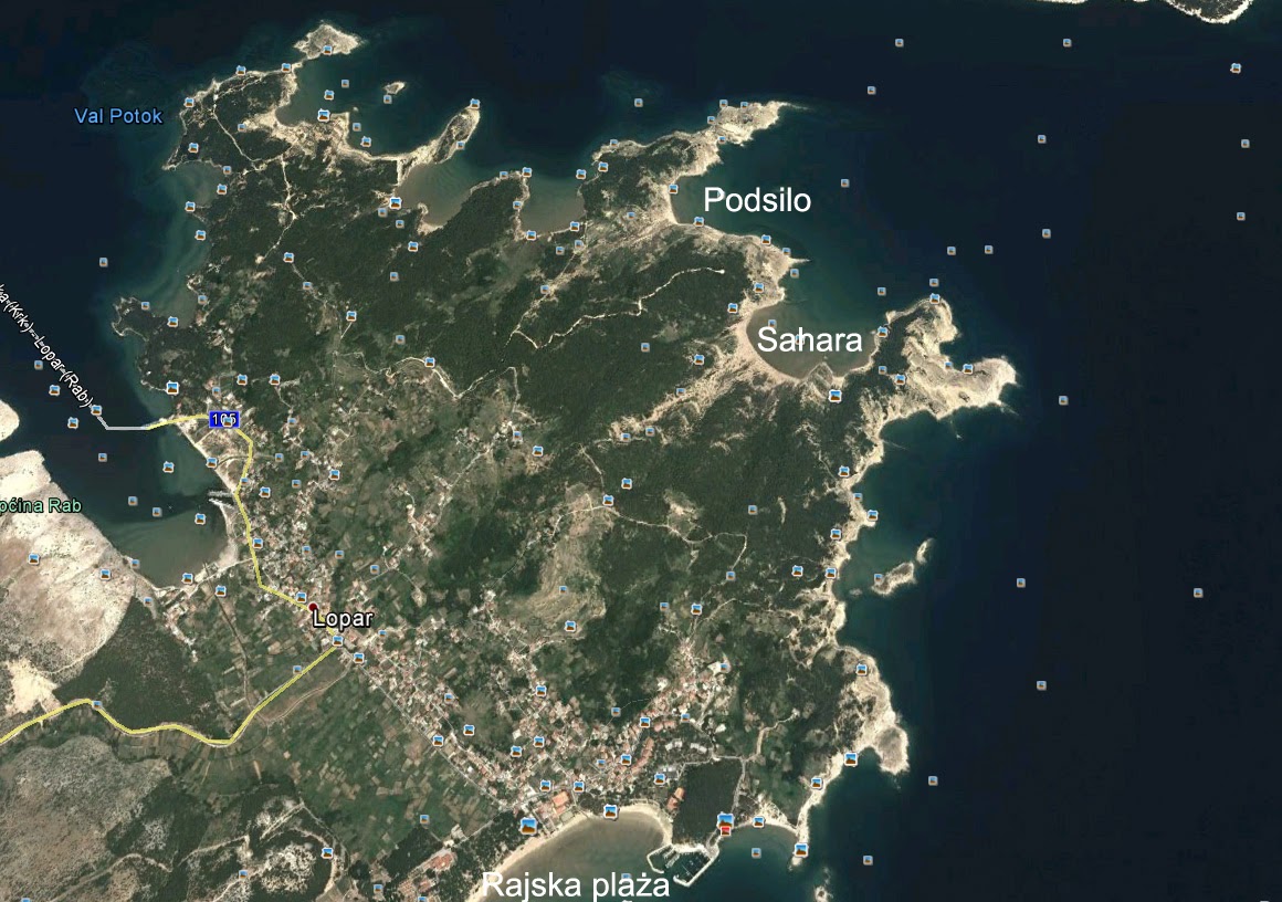 Mapa wyspa Rab zatoczka Podsilo