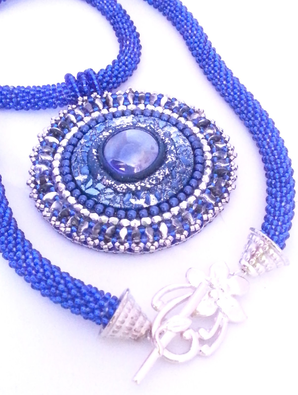 Ilenia's unique beaded and painted jewerly: Blue and Silver Necklace