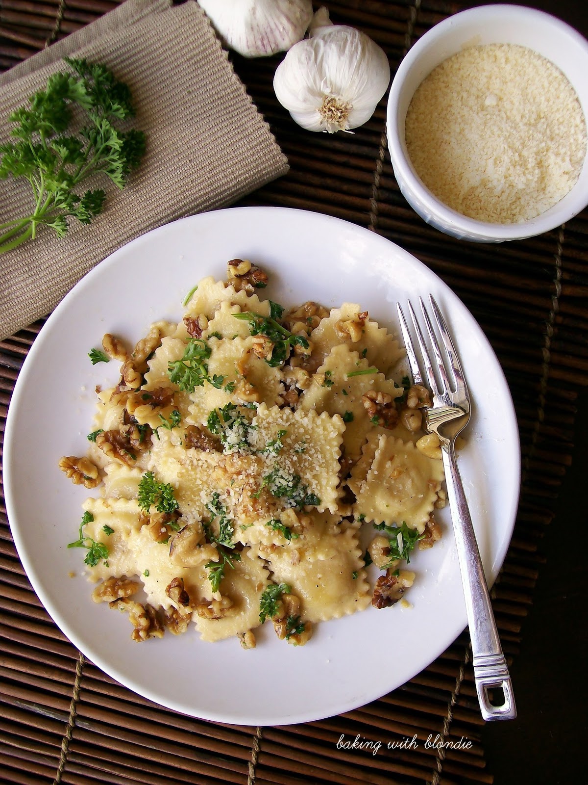 Simple Cheese Ravioli with Toasted Walnuts