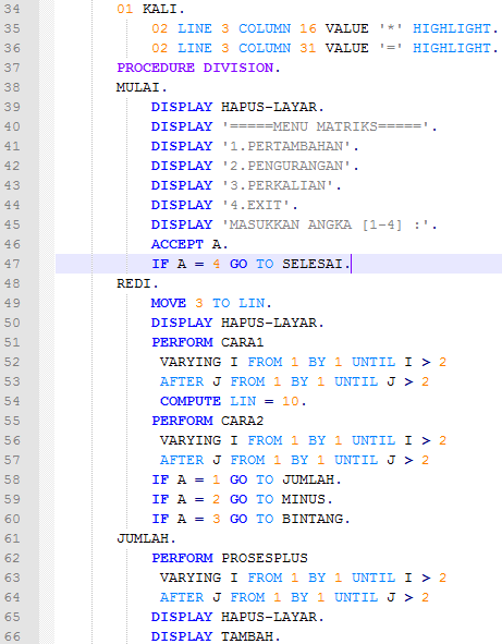 KISAH PERJALANAN: Program menu matriks dengan Cobol