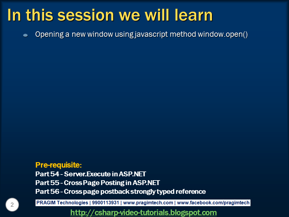 Sql server, .net and c# video tutorial: Part 57 – Opening new window using javascript in asp.net