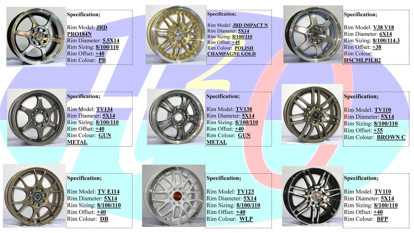 Tyre And Rims H2O One Stop Sdn Bhd 14 Inch Rims With Sizing