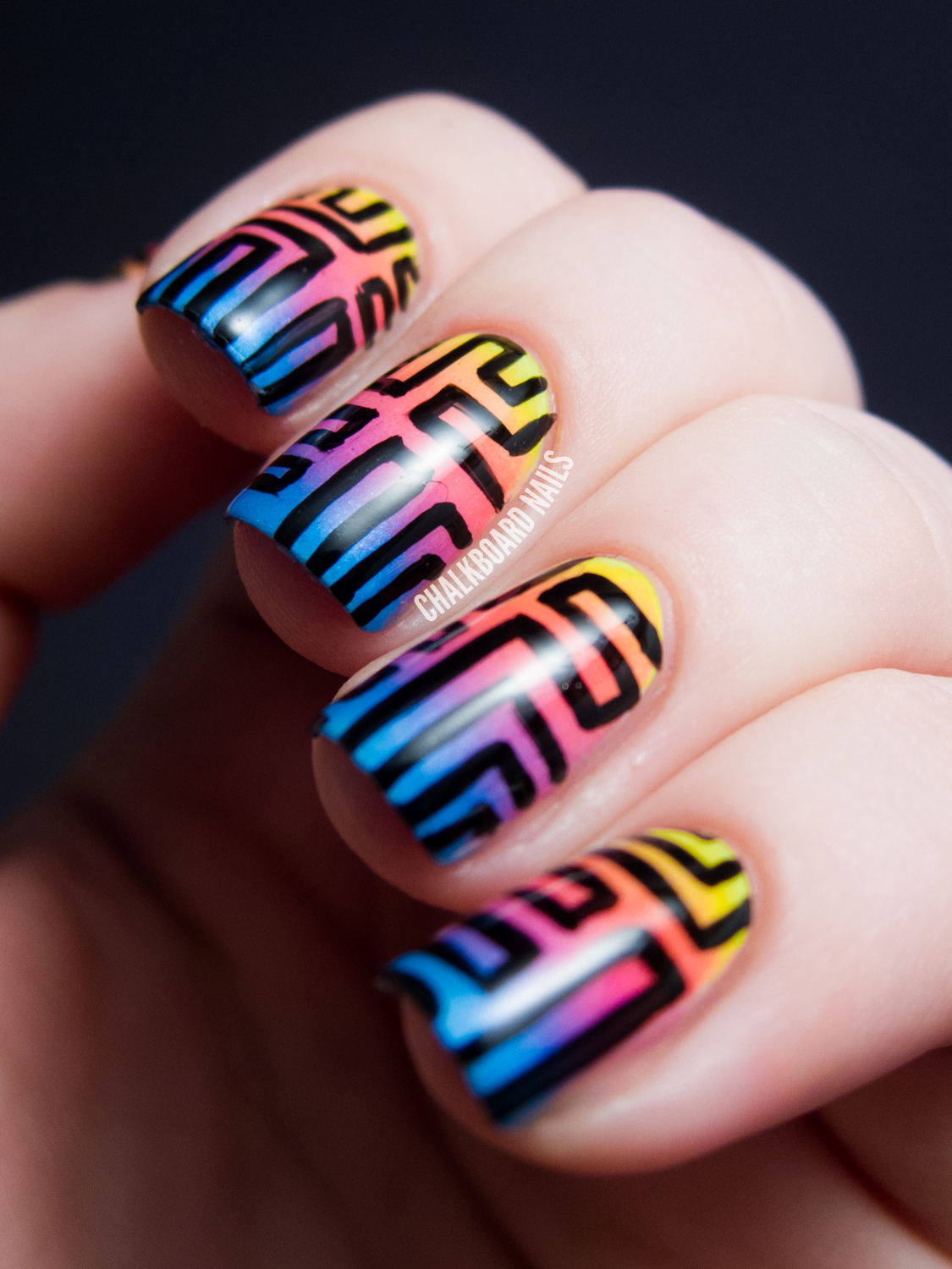 Sunset Gradient Maze Patterned Nails | Chalkboard Nails | Phoenix ...