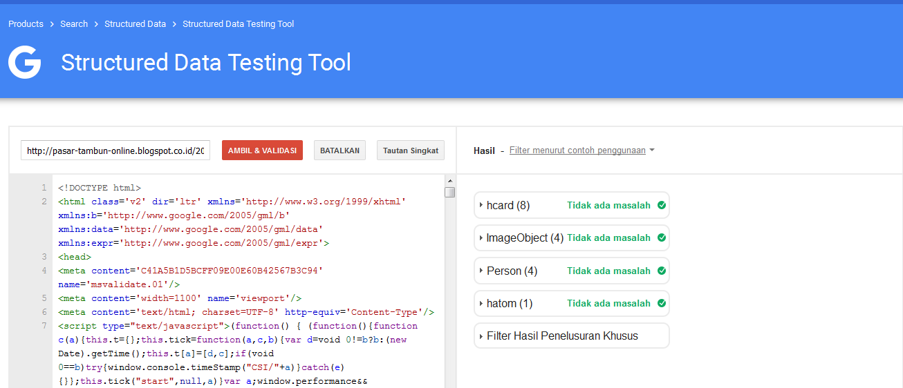 Pasar Tambun Online: Structured Data Testing Tool