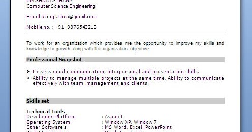 CSE Fresher Student CV Sample Format in Word