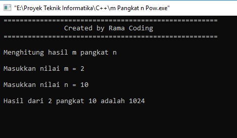 Program Perhitungan Pangkat Bilangan dengan C++ - Rama Coding