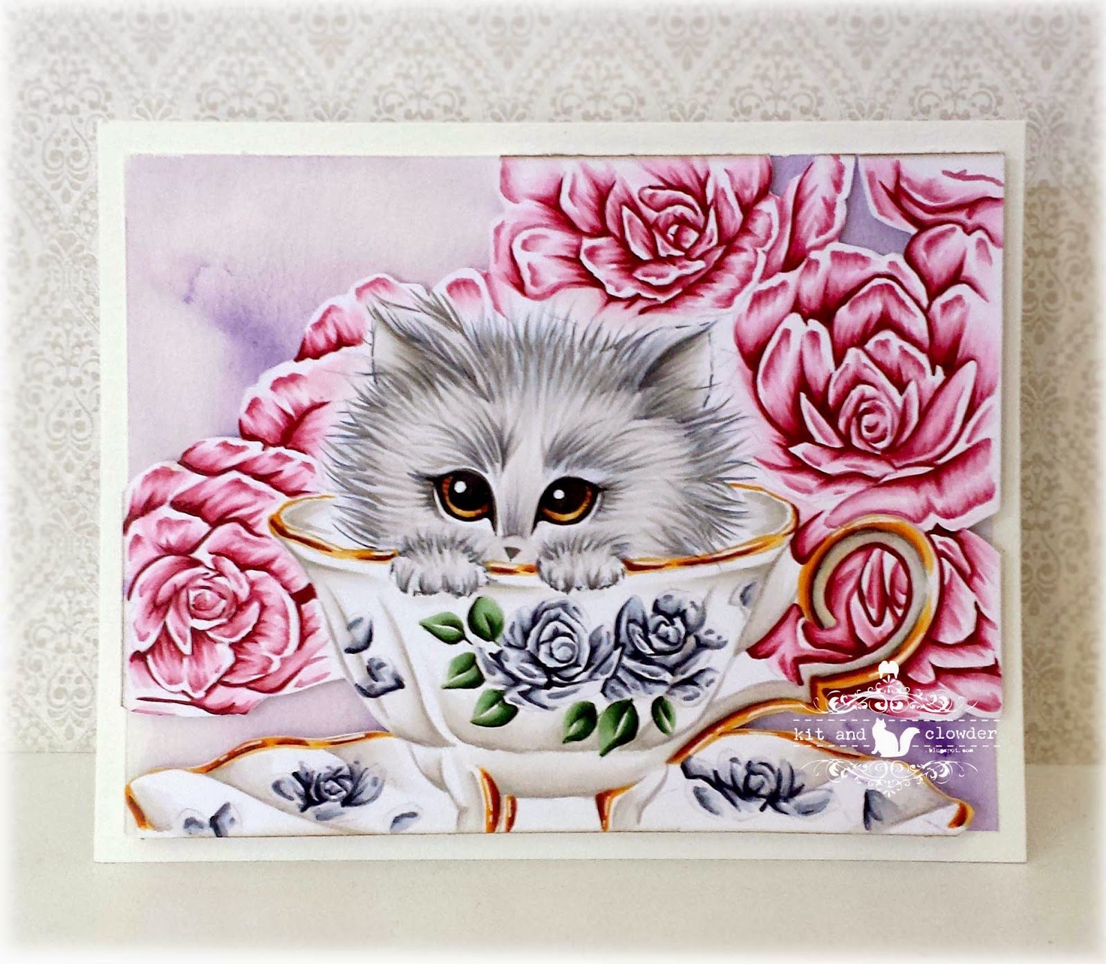 Kitten in a Teacup - Kit and Clowder Online Colouring Classes