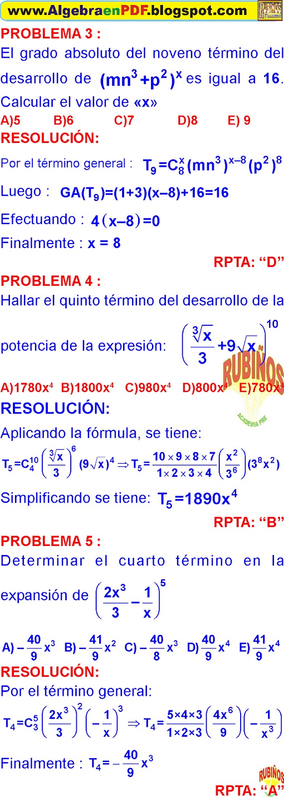 BINOMIO DE NEWTON EJERCICIOS RESUELTOS PDF