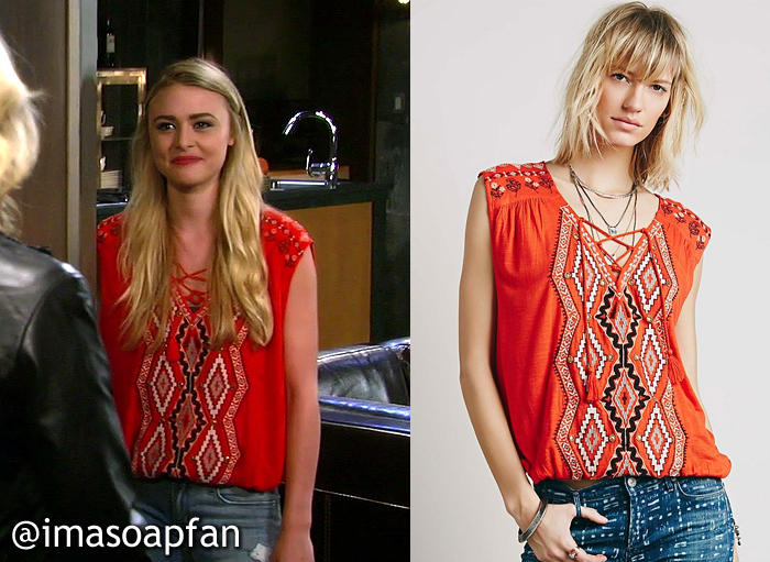 Kiki Jerome's Embroidered Red Top - General Hospital, Season 53 ...
