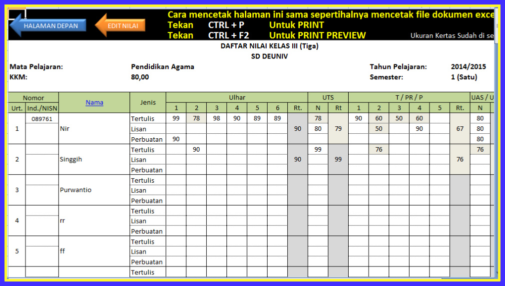 Membuat Tabel Rekap Nilai Siswa Gambaran | Images and Photos finder