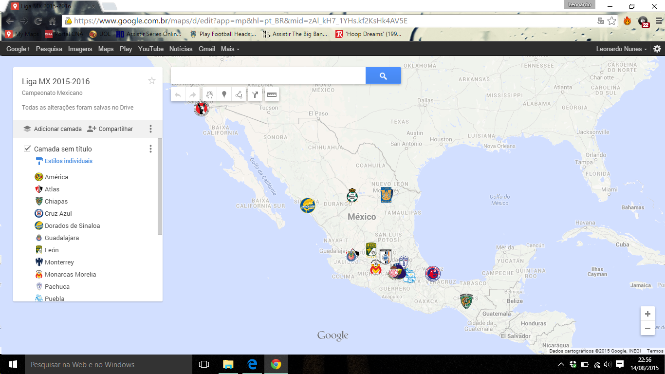 Esporte, Mapas e Excel: Mapa Interativo: Liga MX 2015-2016